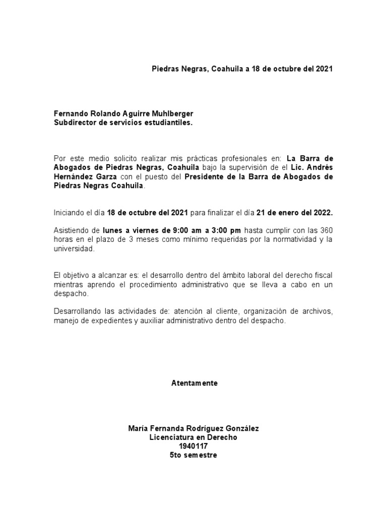 Carta de Solicitud Practicas Profesionales | PDF