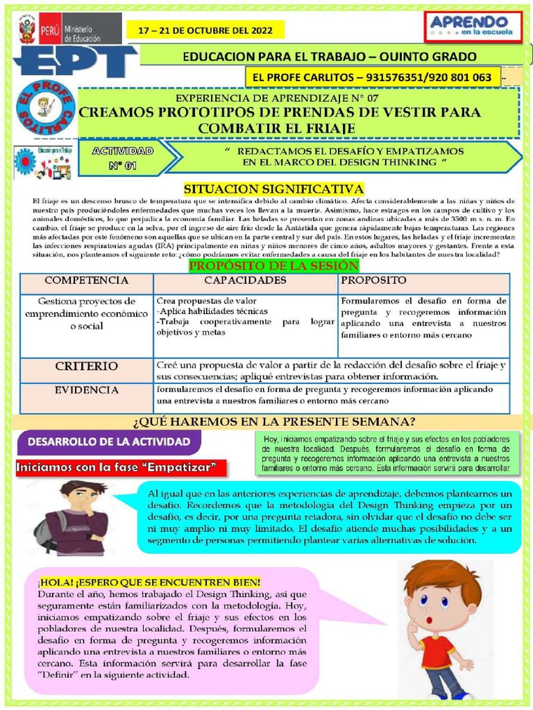 Experiencia de Aprendizaje #9 - Actividad #01 - 5to - Ept - 00001 | PDF