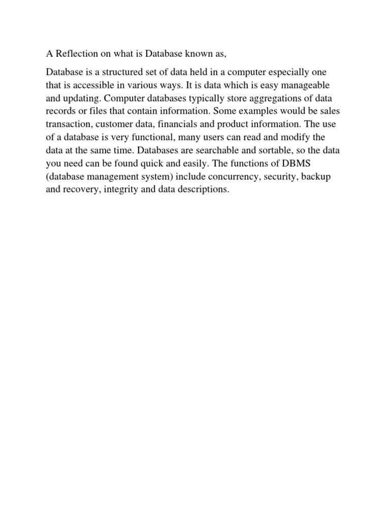 A Reflection On What Is Database Known As | PDF
