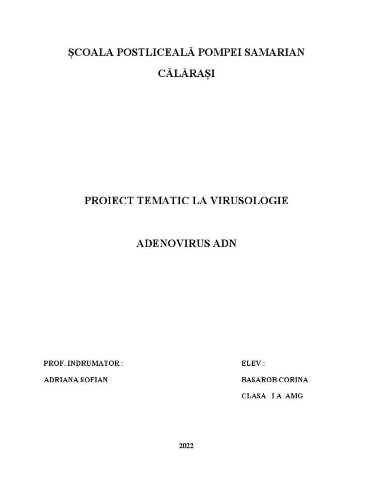 Proiect Tematic Adenovirus Basarob Corina | PDF