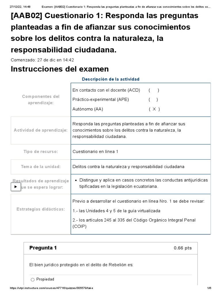 Examen - (AAB02) Cuestionario 1 - Responda Las Preguntas Planteadas A Fin de Afianzar Sus ...