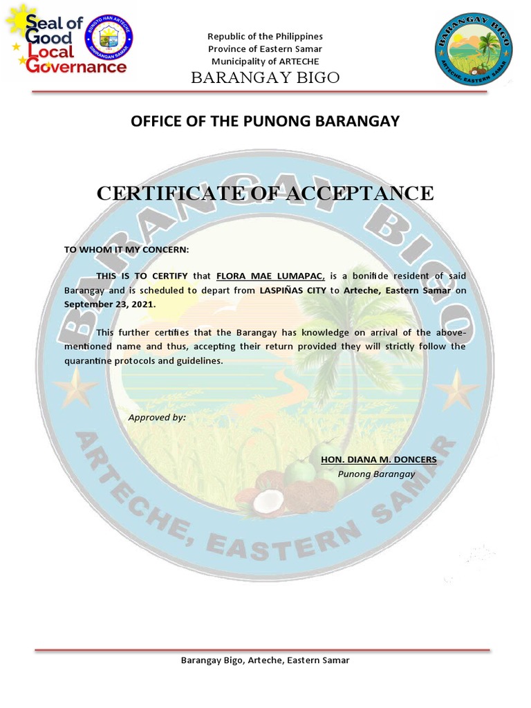 Barangay Indigency Certificate Sample | PDF