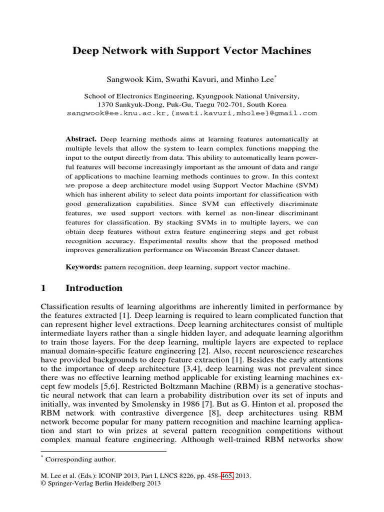 Deep Network With Support Vector Machines: Abstract. Deep Learning Methods Aims at Learning ...