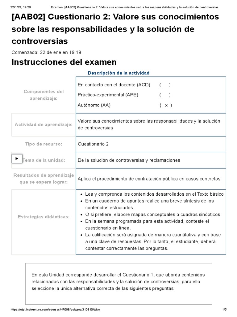 Examen - (AAB02) Cuestionario 2 - Valore Sus Conocimientos Sobre Las Responsabilidades y La ...
