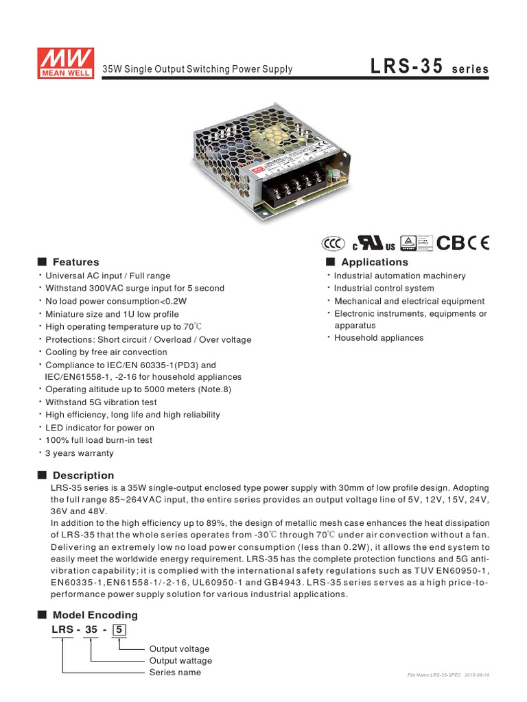 LRS 35 12 | PDF | Power Supply | Rectifier
