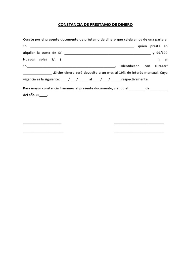 Constancia de Prestamo de Dinero | PDF