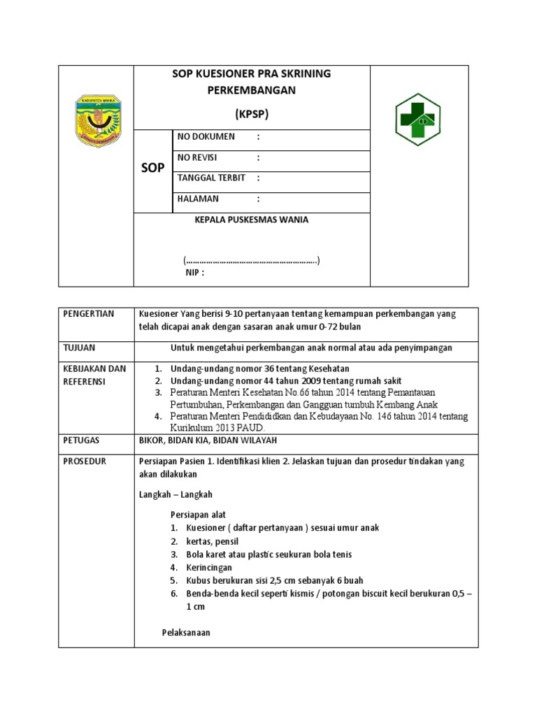 Sop Kuesioner Pra Skrining Perkembangan | PDF