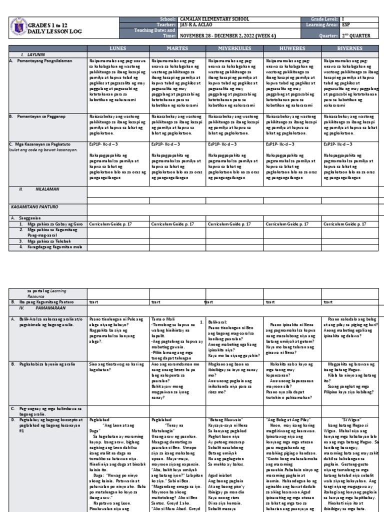 Lunes Martes Miyerkules Huwebes Biyernes: GRADES 1 To 12 Daily Lesson ...