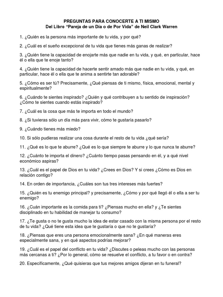 20 Preguntas para Conocerte Mejor | PDF