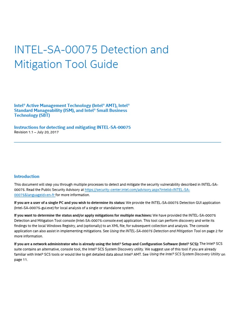 INTEL-SA-00075 Detection and Mitigation Guide 1.1 | PDF | Command Line Interface | Windows Registry