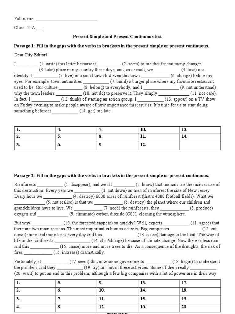 Test Present and Continous Simple Tense | PDF | Nature | Natural ...