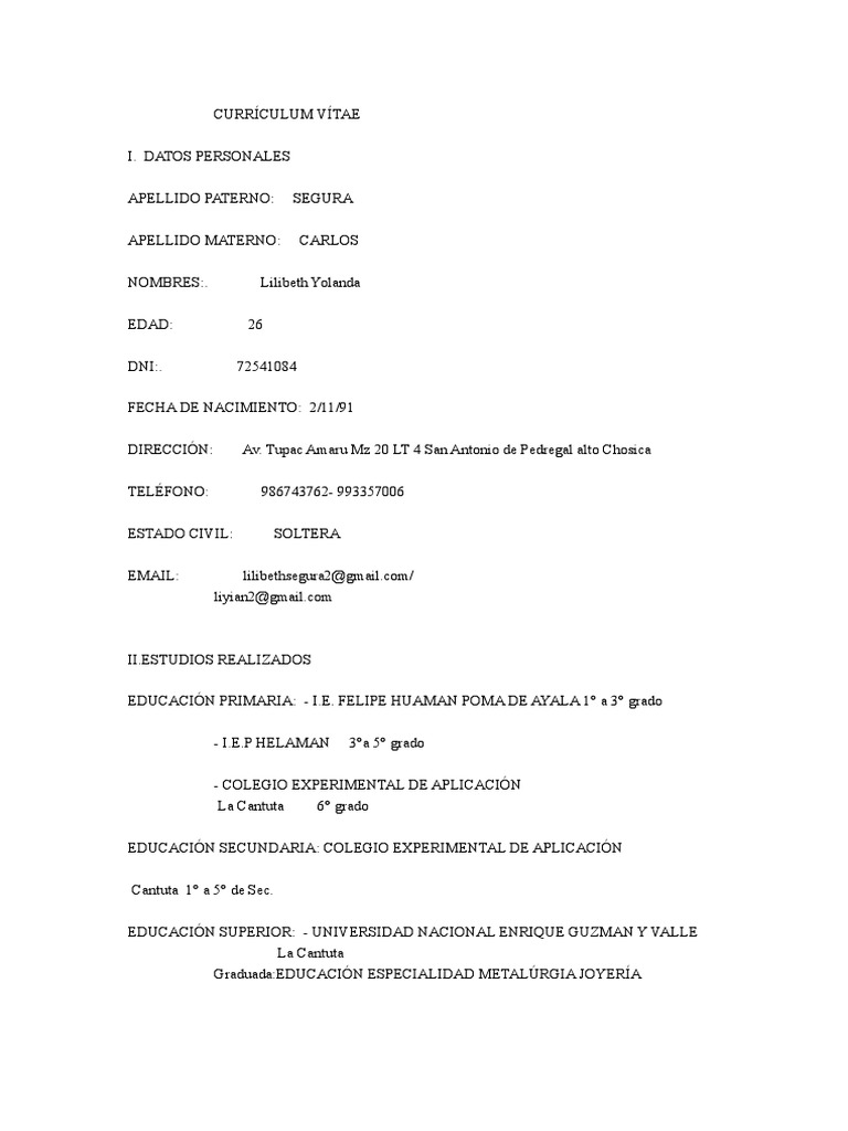 Documento Currículum Lili | PDF