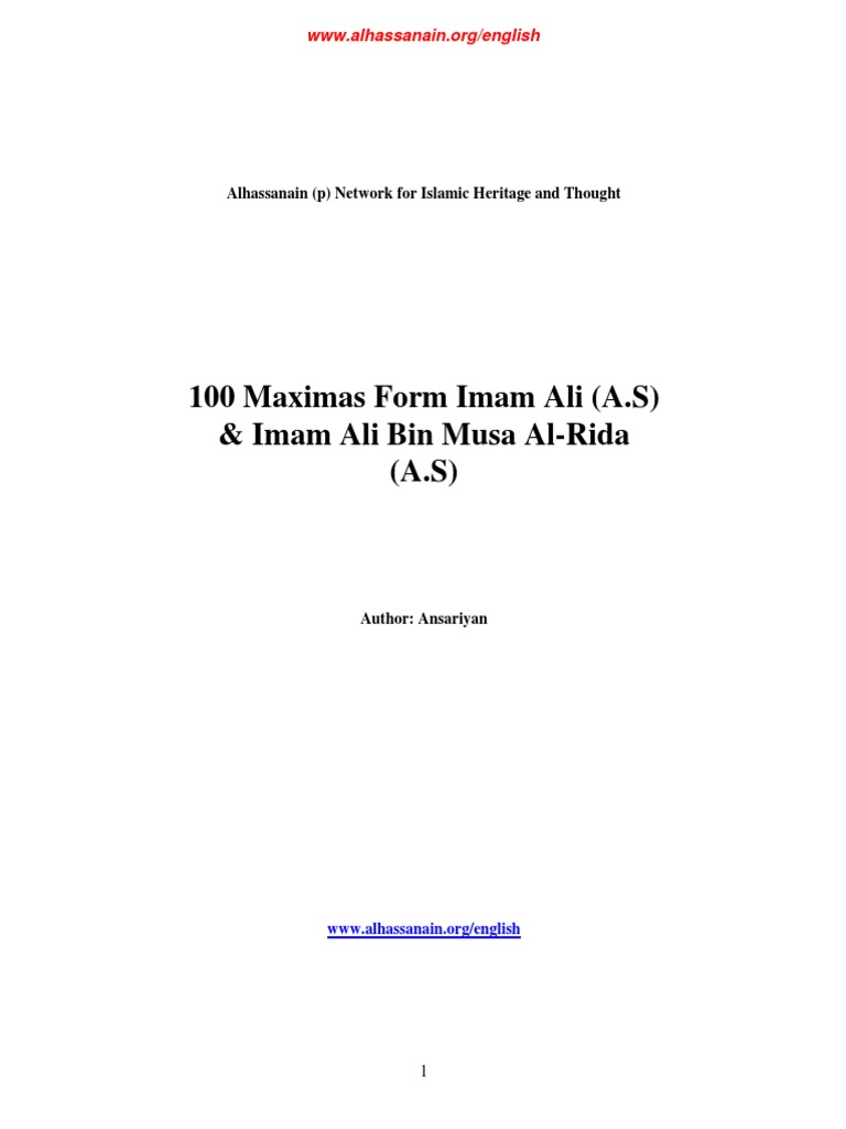 100 Maxims of Imam Ali and Al-Rida | PDF | Religious Belief And Doctrine