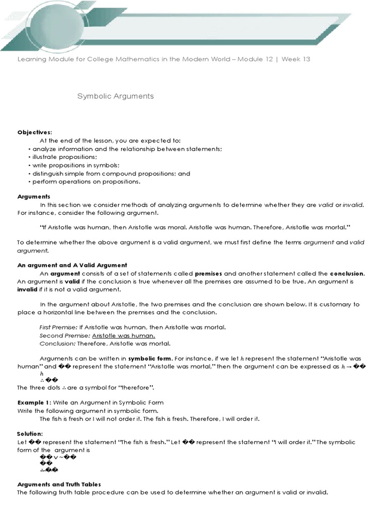 Mmw Module12 Symbolic Arguments Pdf Argument Fallacy