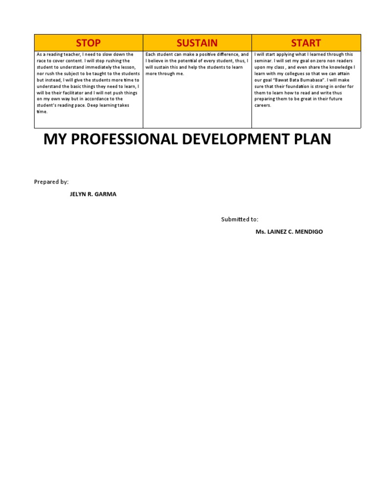 My Professional Development Plan: Stop Sustain Start | PDF