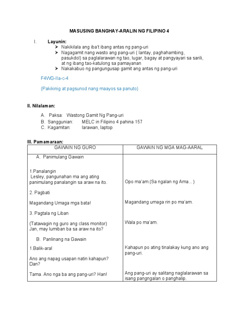 Masusing Banghay | PDF