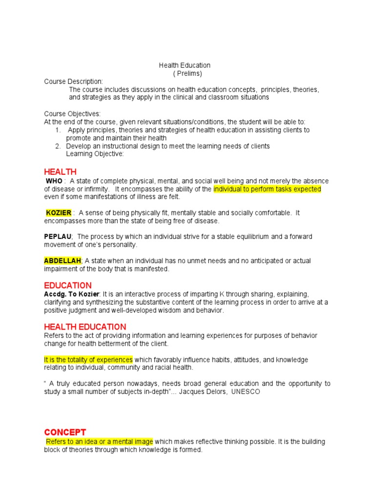 HO Definition of Terms | PDF | Nursing | Learning