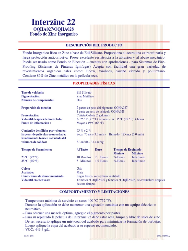 Interzinc 22 OQHA027-028 | PDF | Zinc | Materiales