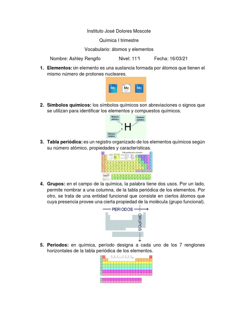 Vocabulario #1 Química - Ashley Rengifo 11°i | PDF | Química ...