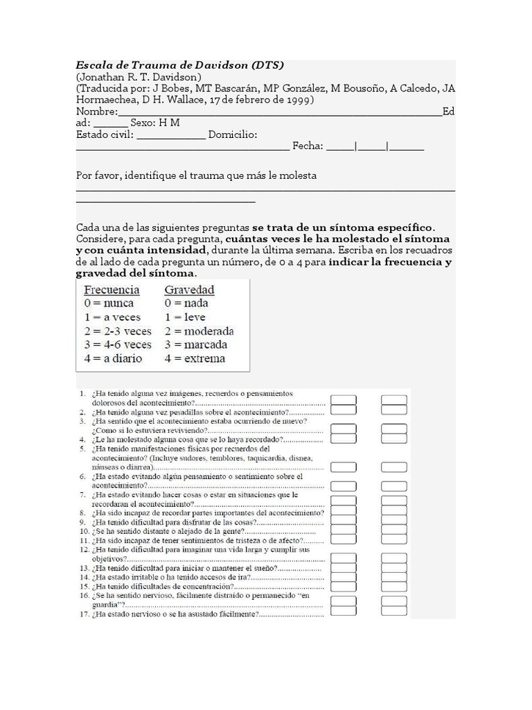 Escala de Trauma de Davidso1 Cuestionario | PDF