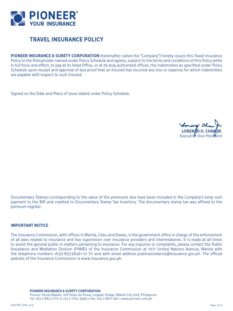 Travel Insurance Policy | PDF | Insurance | Liability Insurance