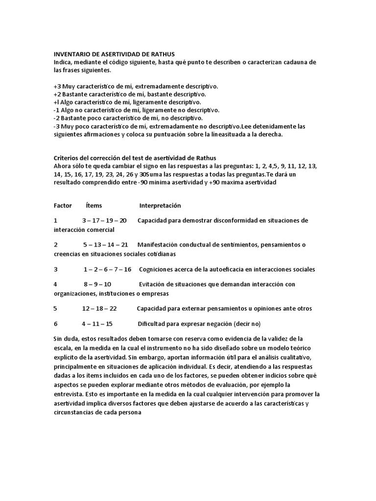 Inventario de Asertividad de Rathus | PDF