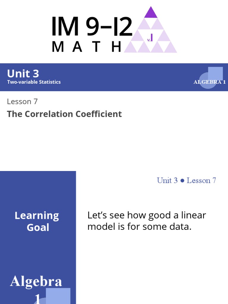 Algebra 1-Unit 3-Lesson 07-09 - The Correlation Coefficient, Using The Correlation Coefficient ...