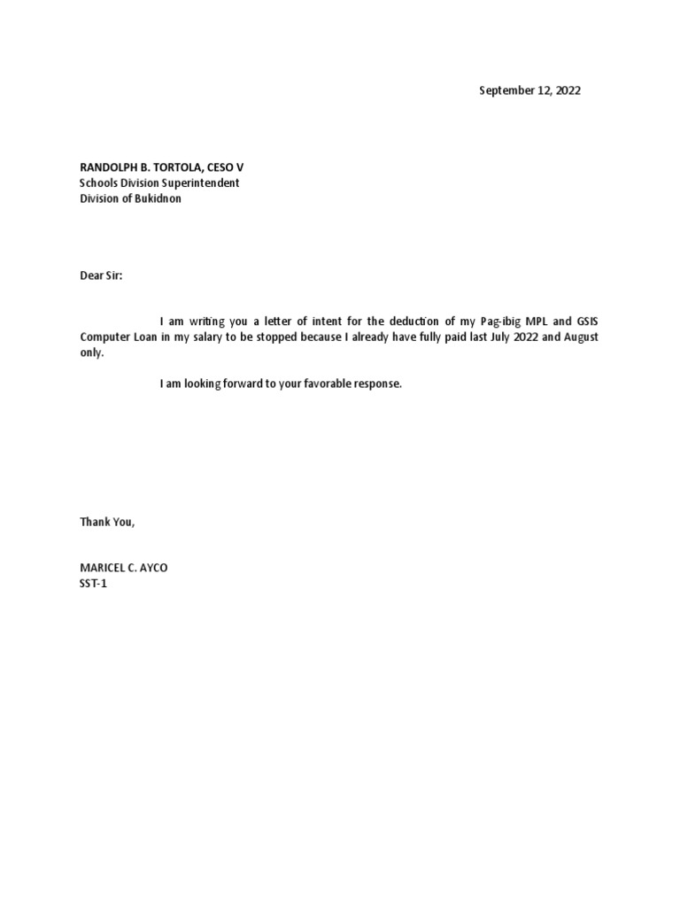 Request to Stop Salary Deductions | PDF