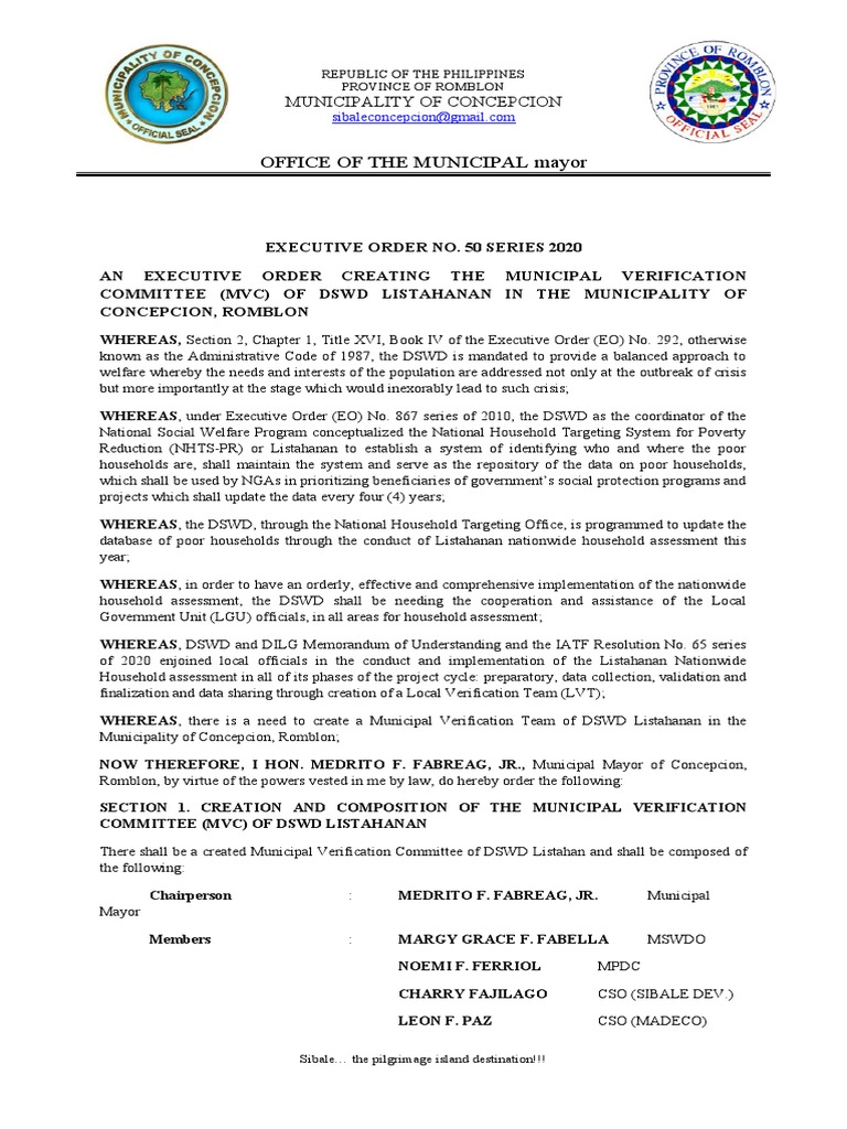 An Executive Order Creating The Municipal Verification Committee (MVC ...
