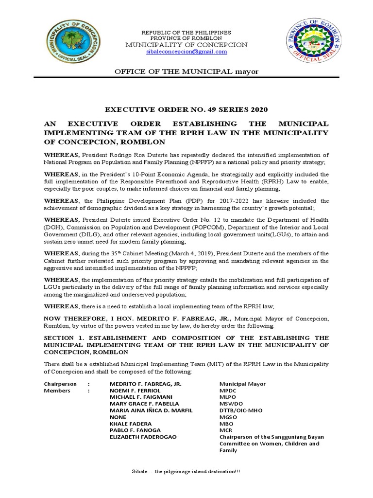 An Executive Order Establishing The Municipal Implementing Team of The ...