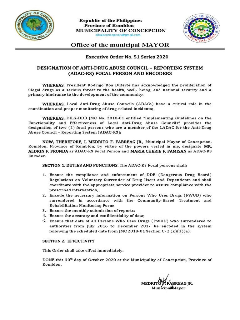 ADAC-RS Focal Person Designation | PDF | Substance Abuse | Health Sciences