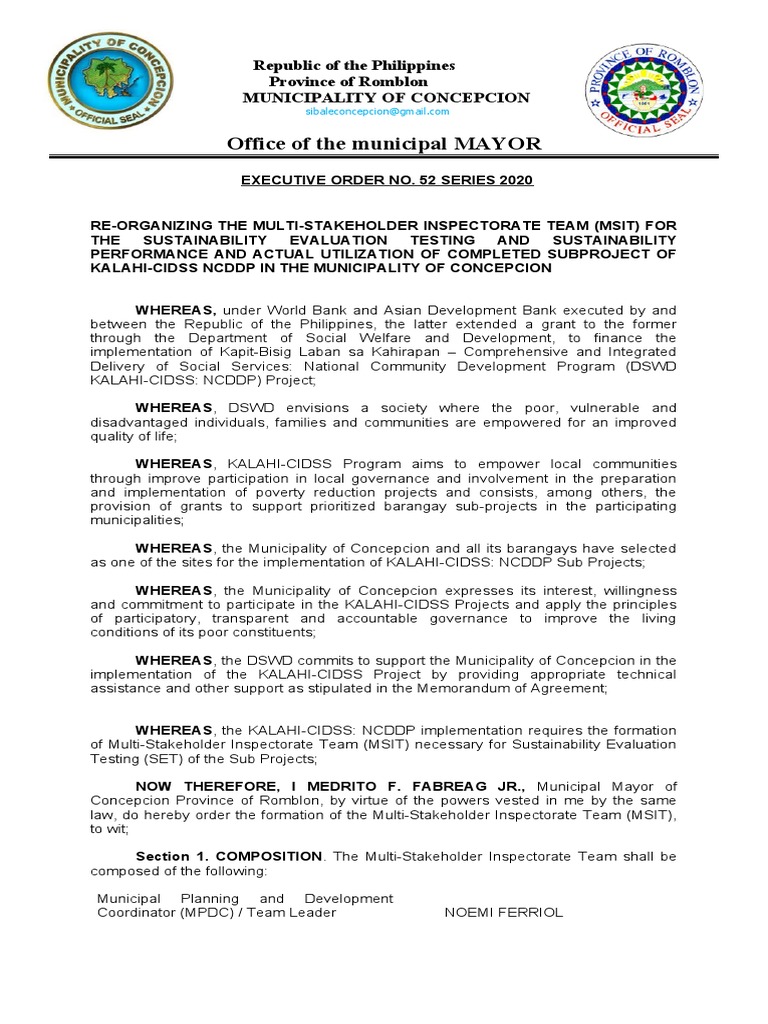 Office of The Municipal MAYOR: Republic of The Philippines Province of ...