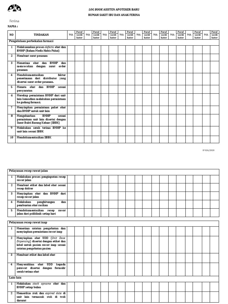 Log Book Asisten Apoteker Baru | PDF