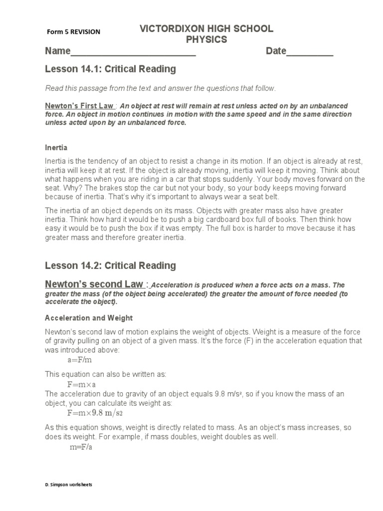 f5 Physics Newtons Laws | PDF | Force | Inertia