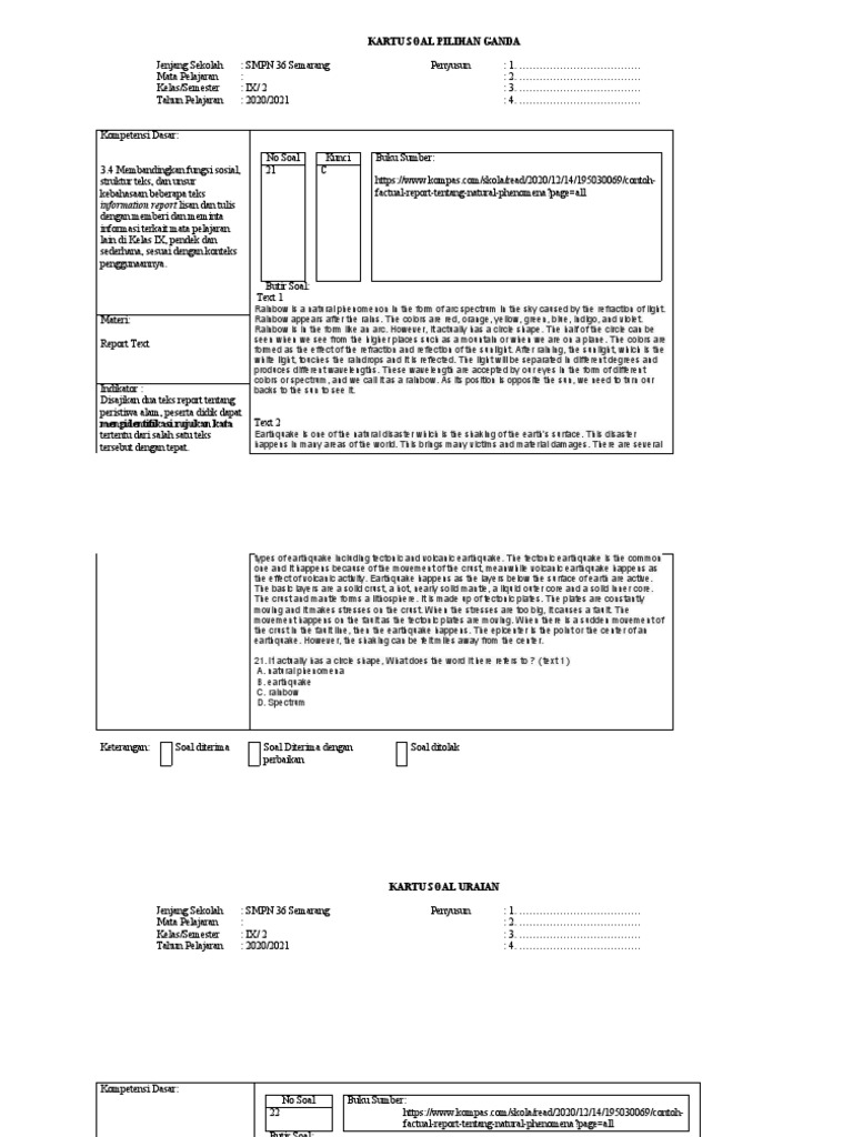 Kartu Soal Pat Agus P | PDF | Rainbow | Tsunami