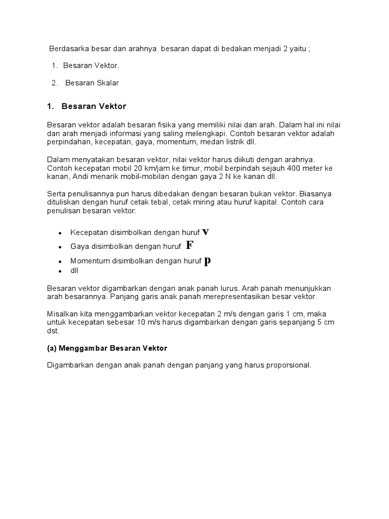 Besaran Vektor Dan Besaran Skalar. | PDF