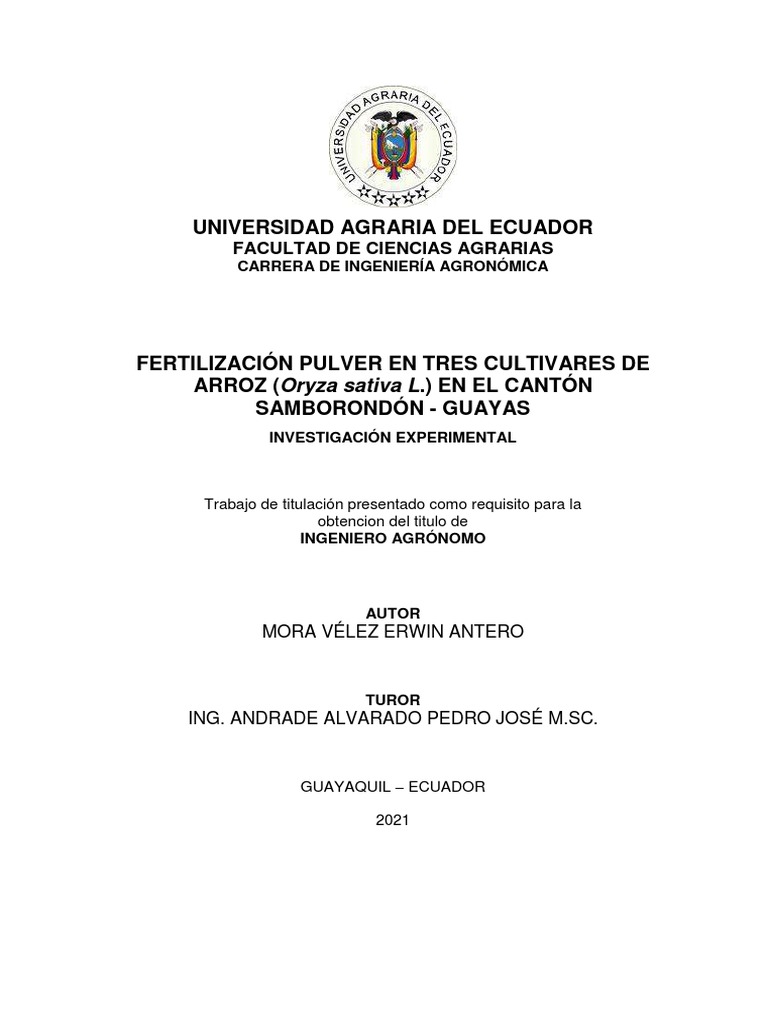 Mora Velez Erwin Tesis | PDF | Fertilizante | Agricultura