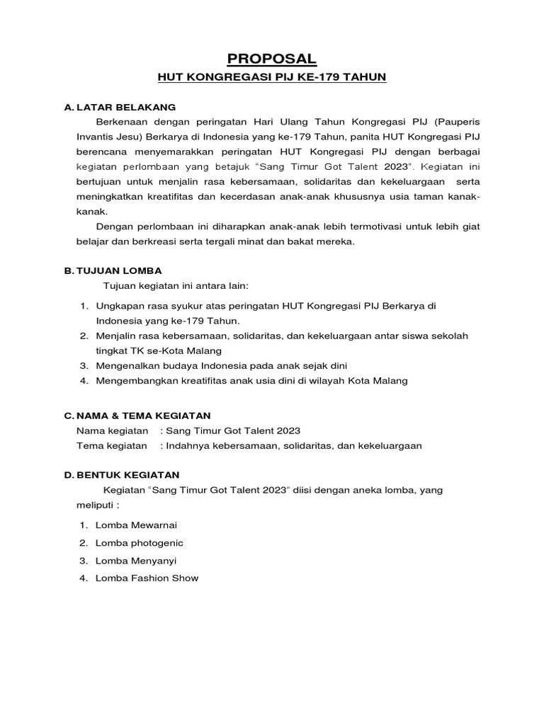 Proposal Lomba Untuk Anak Anak TK | PDF