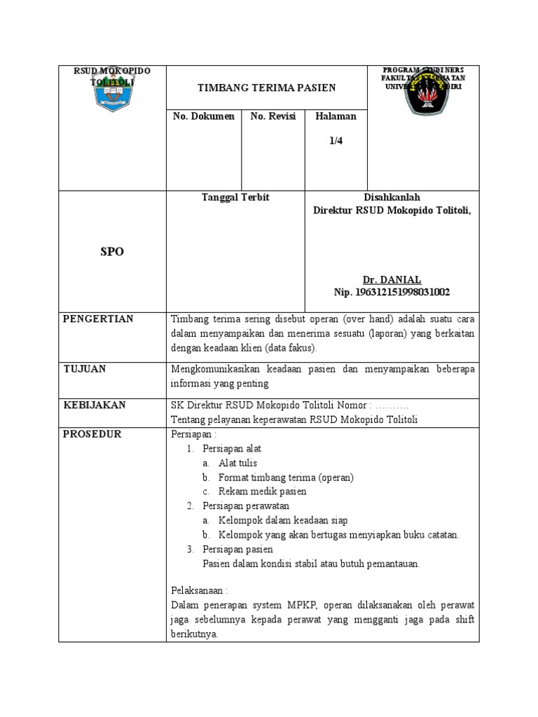 Sop Timbang Terima Pasien | PDF