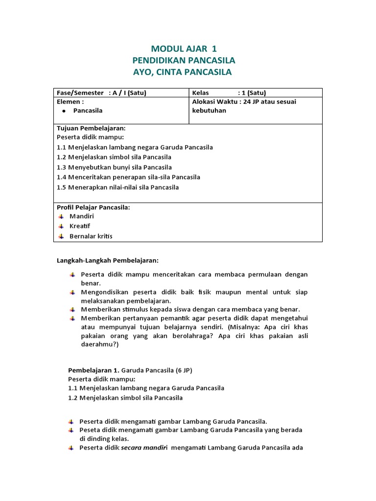 MODUL AJAR 1: Memahami Dasar Pancasila | PDF