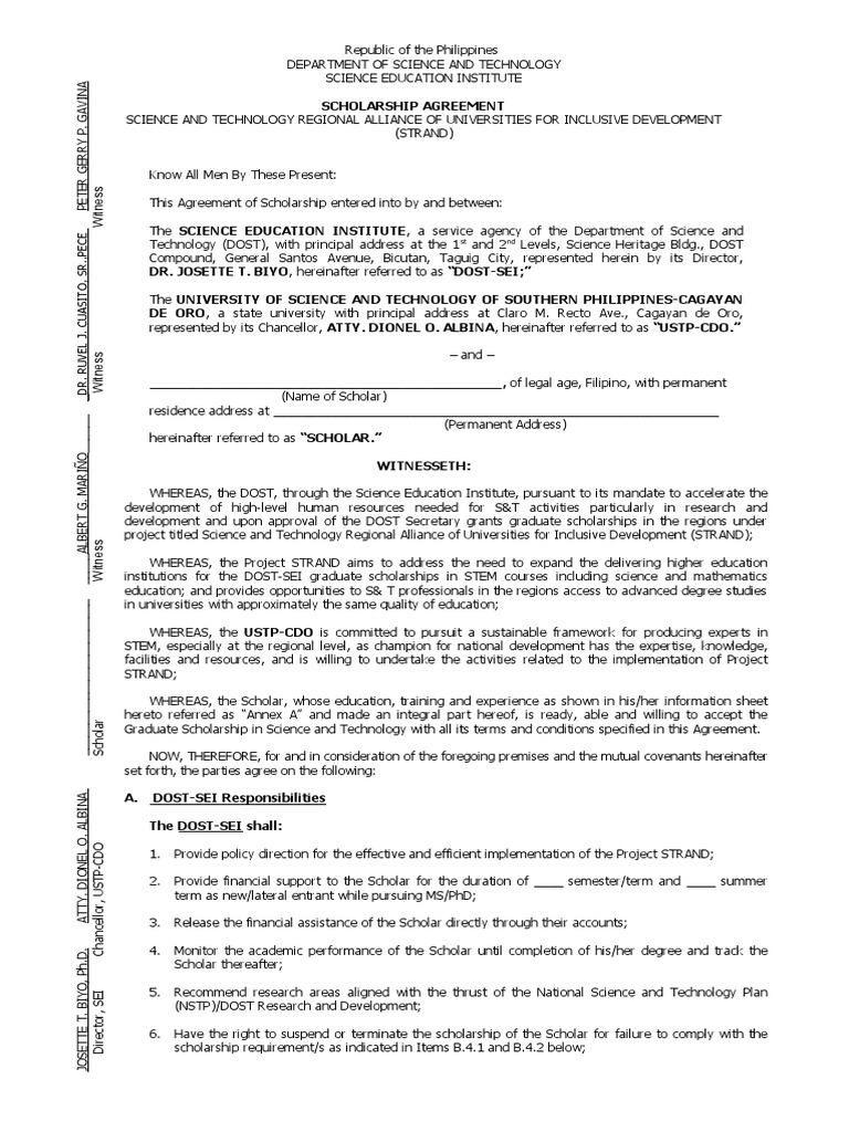 USTP Graduate Scholarship Agreement | PDF | Thesis | Doctor Of Philosophy