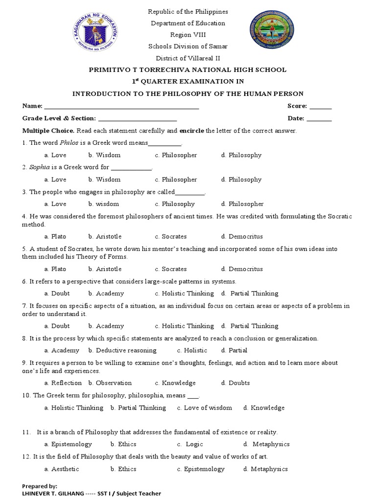 Q1 Exam Intro To Philo Final | PDF | Epistemology | Metaphysics