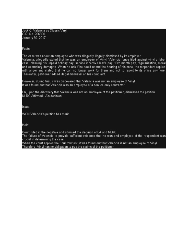 VALENCIA v. CLASSIC VINYL | PDF