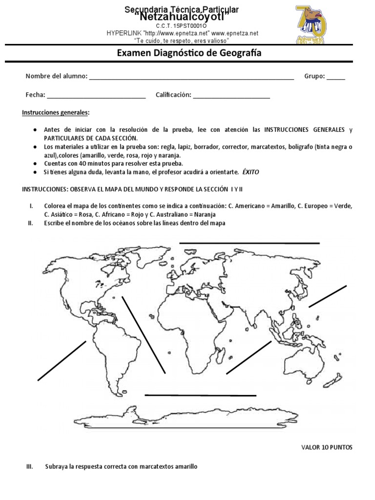 Examen Diagnóstico de Geografía | PDF