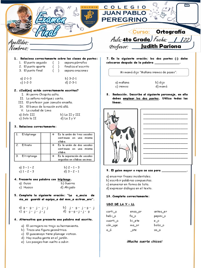 Ejercicios de Ortografía 4to Grado | PDF | Fonética | Lingüística