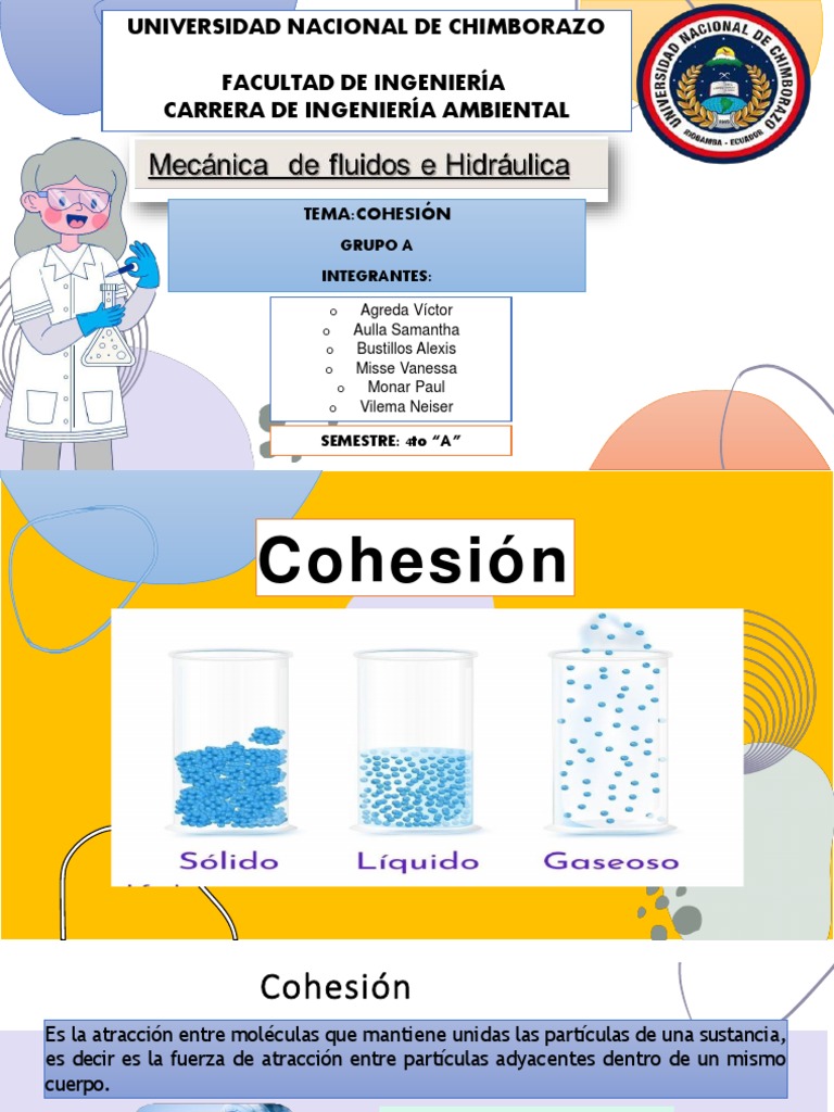 Cohesión GRUPO A Exposicion | PDF | Fuerza intermolecular | Líquidos
