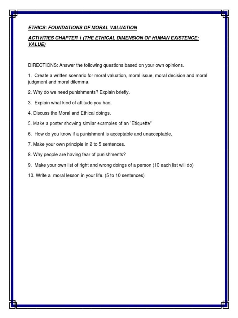 Ethics and Moral Valuation Activities | PDF