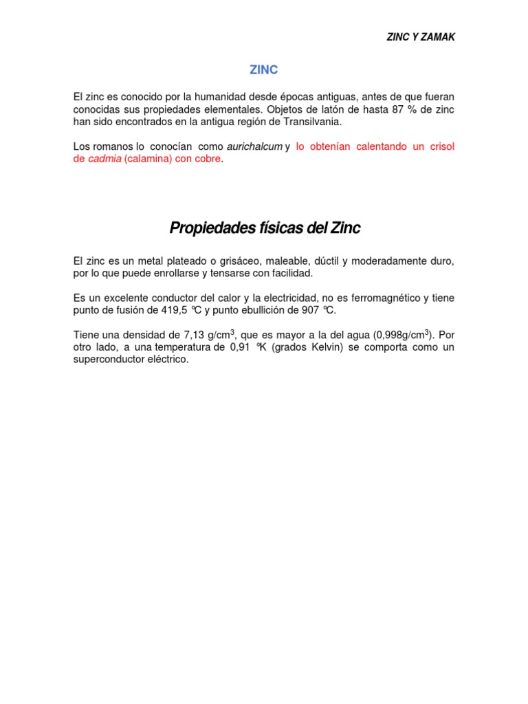 Aplicaciones y propiedades del Zamak y Zinc | PDF | Zinc | Rieles