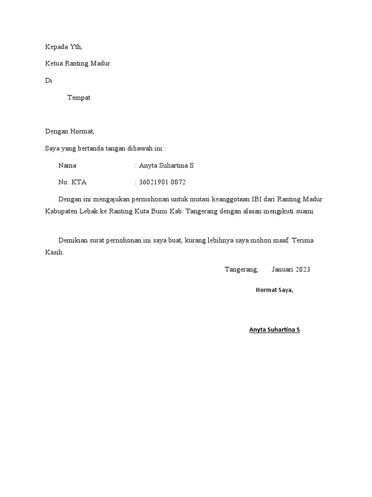 Permohonan Mutasi Keanggotaan IBI | PDF