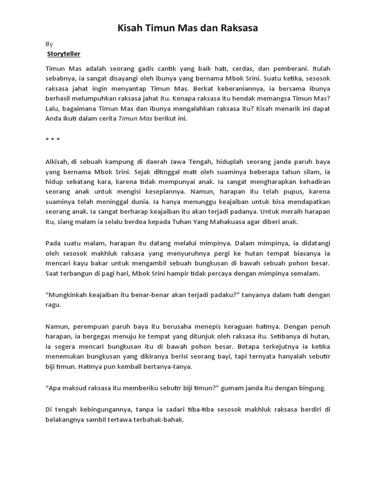 Kisah Timun Mas Dan Raksasa | PDF